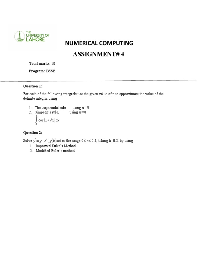 NUMERICAL COMPUTING Assignment 4 | PDF