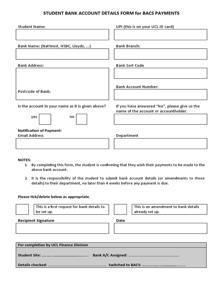 2019-20 - Faf Bank Details Form | PDF