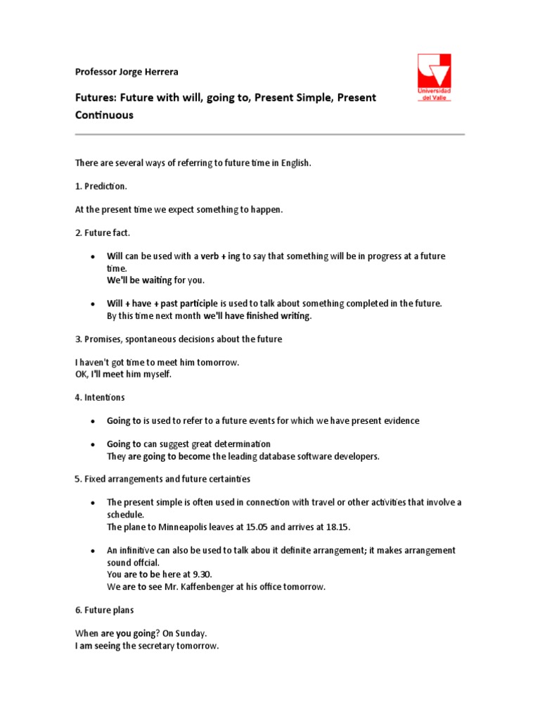 Futures: Future With Will, Going To, Present Simple, Present Continuous ...