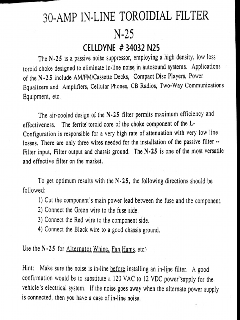 CELLDYNE #34032 N25 Instructions - ALTERNATOR NOISE SUPPRESSOR | PDF ...