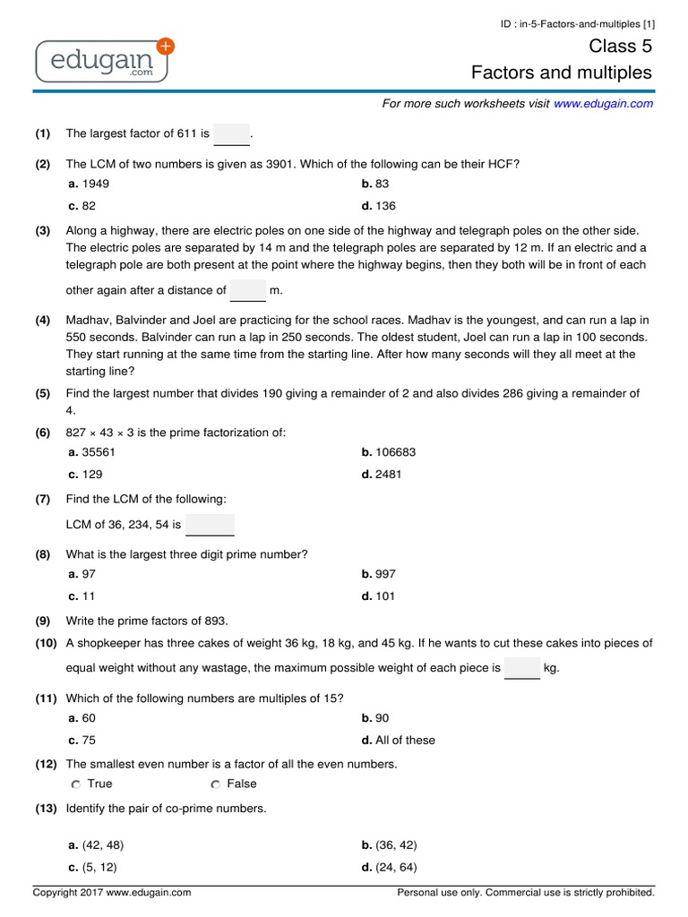 Class 5 Factors and multiples | Discrete Mathematics | Numbers