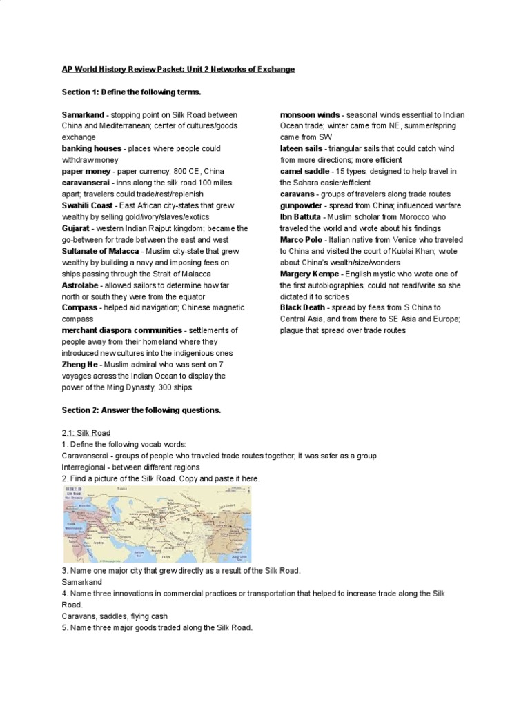 AP World History 2020 Review Packet - Unit 2 | PDF | Silk Road | Trade