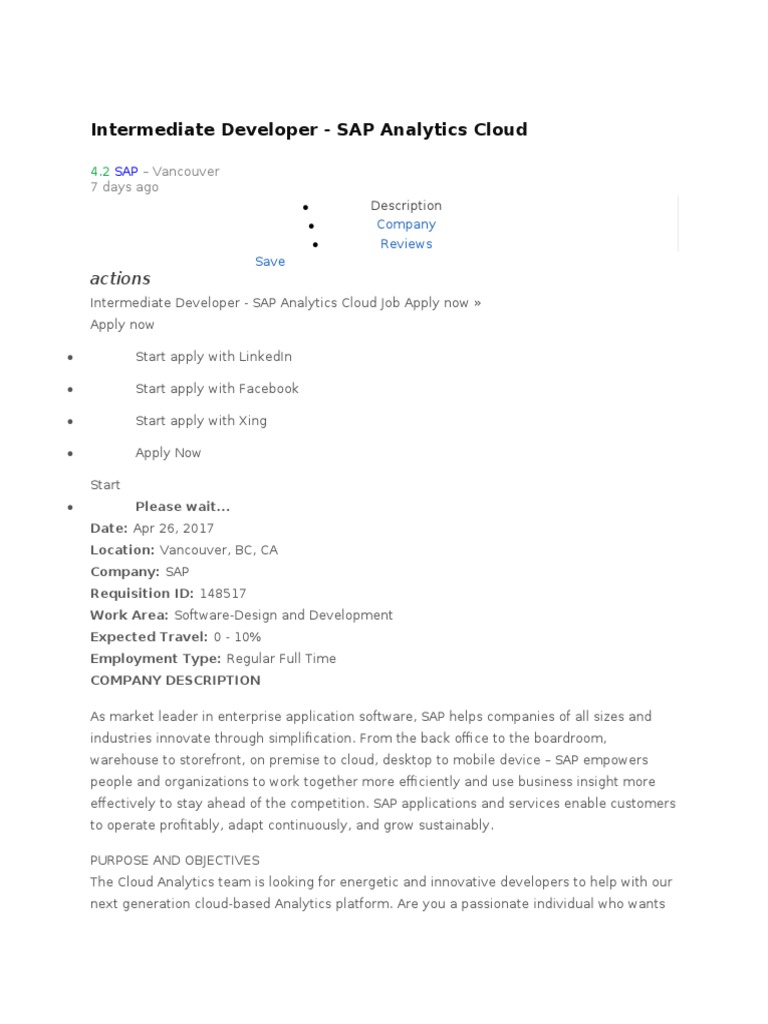 Intermediate Developer - SAP Analytics Cloud | PDF | Sap Se | Cloud ...