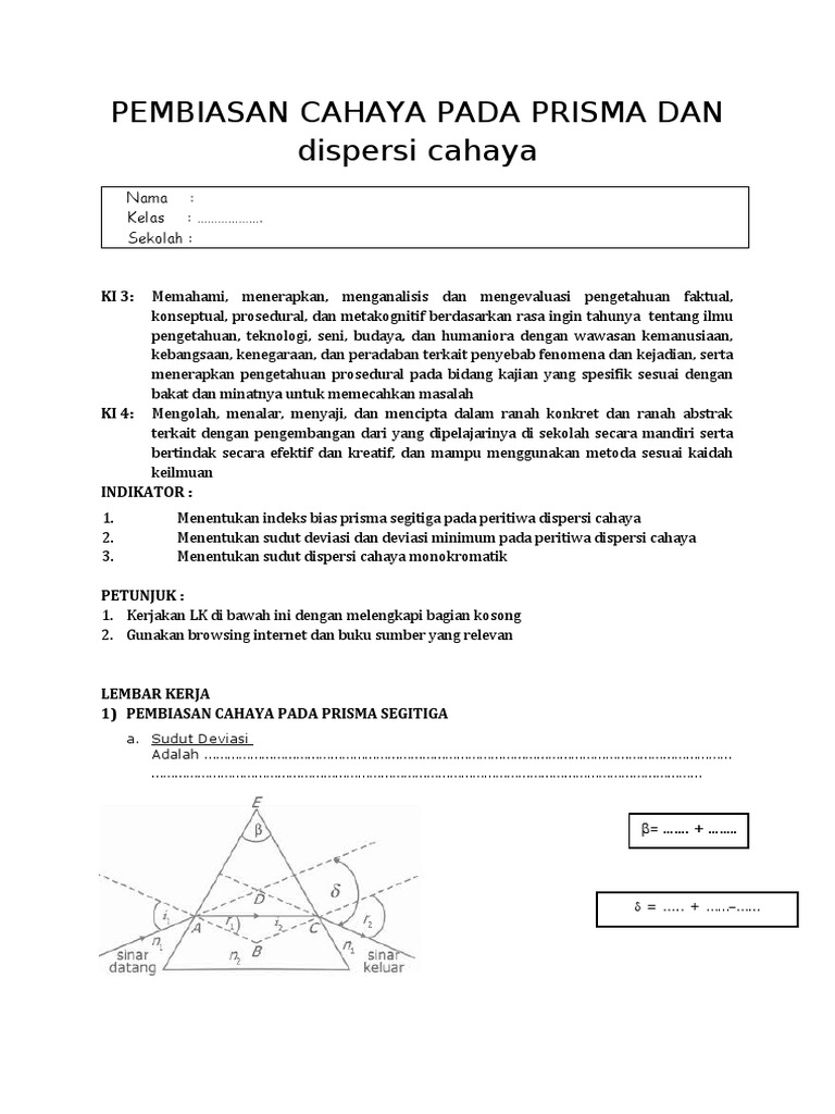 LKPD Ii Gel. Cahaya Pembiasan Prisma Dan Dispersi | PDF