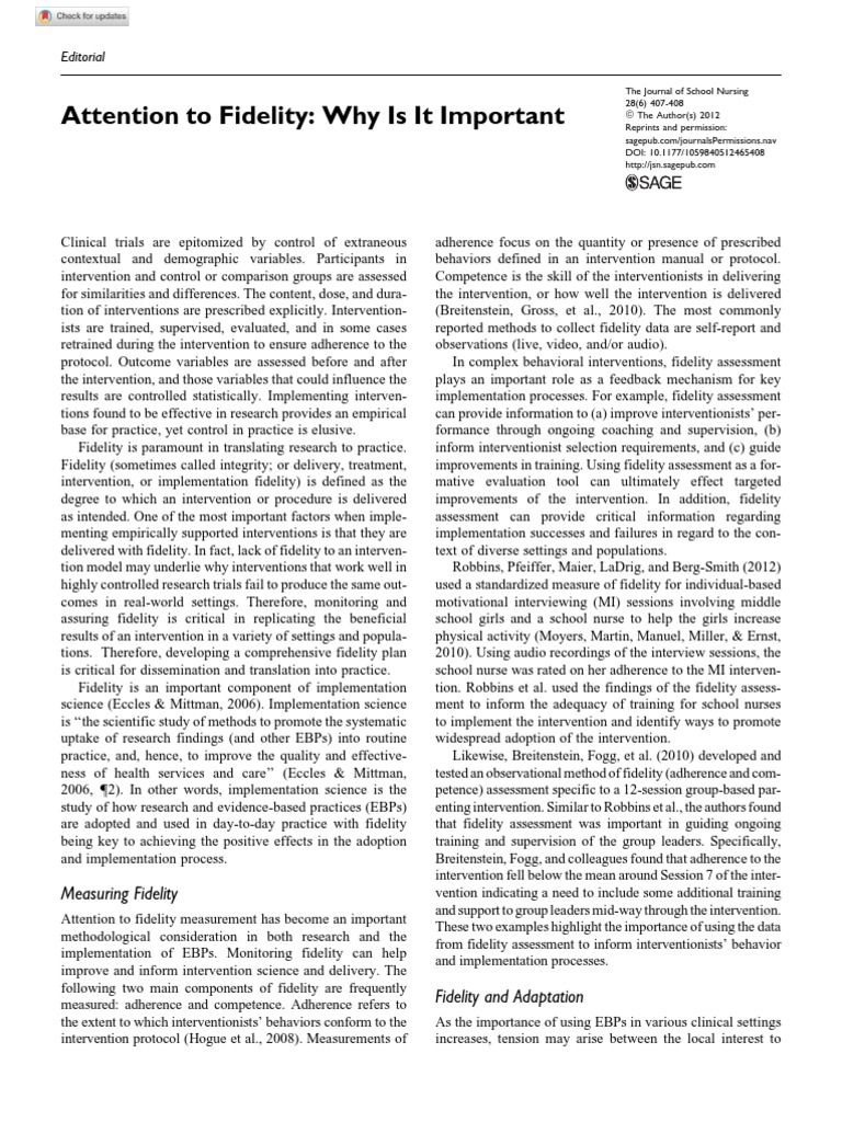 Attention To Fidelity: Why Is It Important | PDF | Nursing | Evidence ...