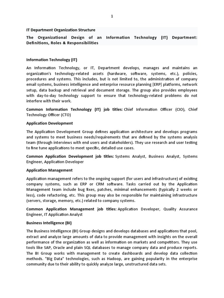 IT Department Organizational Structure Overview | PDF | Business ...