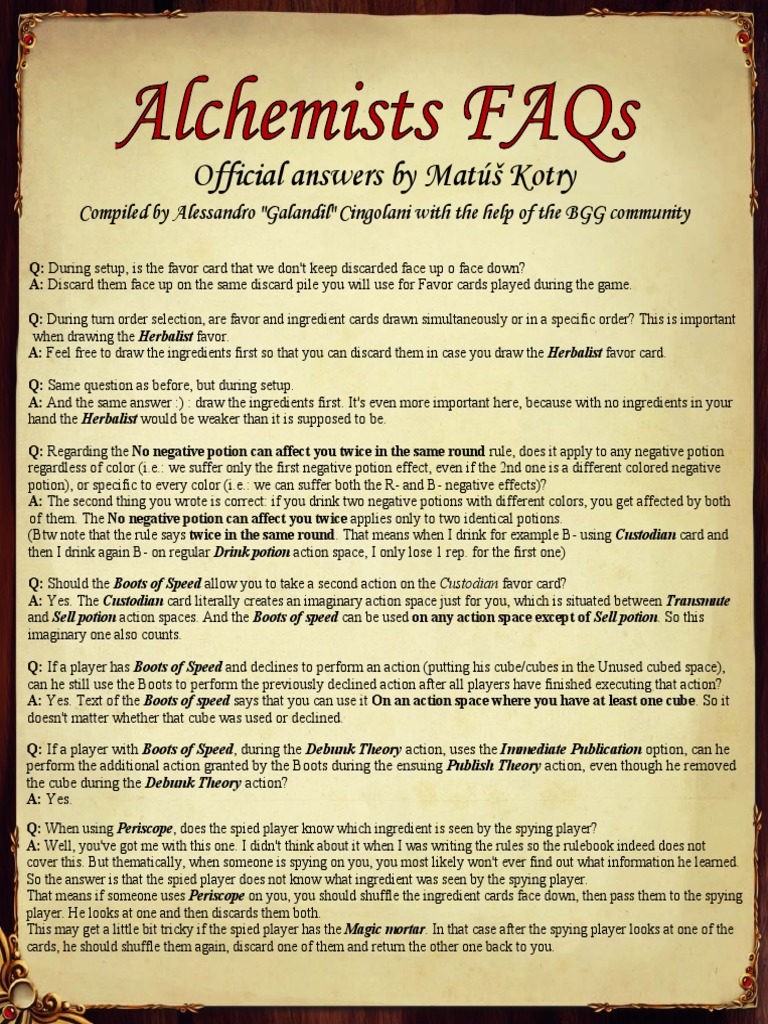 Alchemists Faqs: Official Answers by Matúš Kotry | PDF | Card Games ...