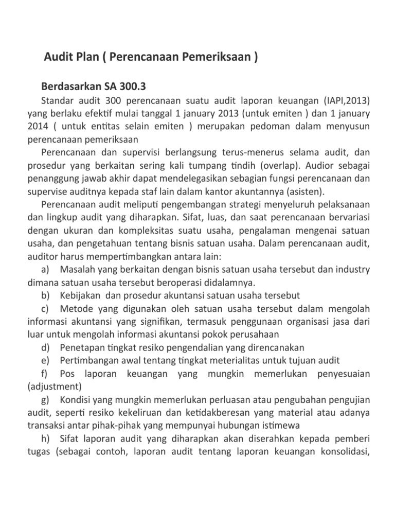 Bab 8 Audit Plan, Audit Program, Audit Procedures, Audit Teknik, Resiko ...