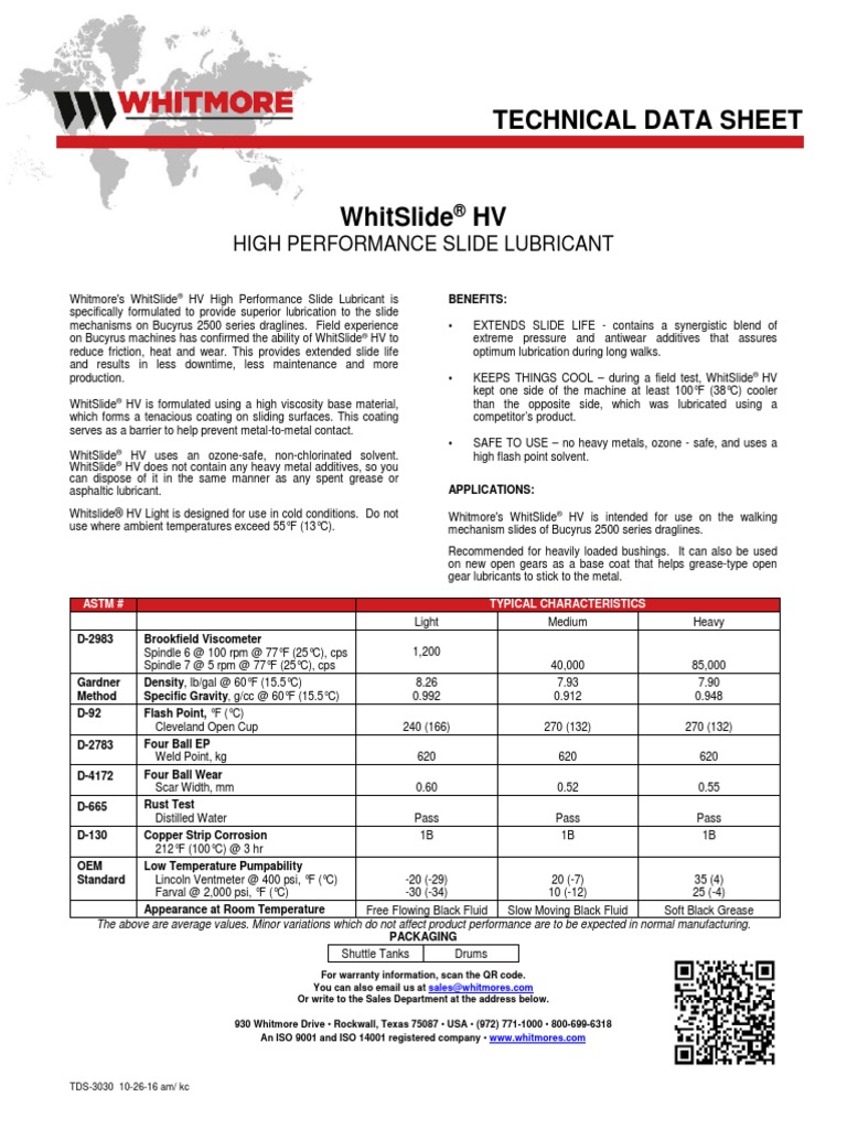 Whitslide HV TDS 3030 PDF | PDF | Lubricant | Mechanical Engineering