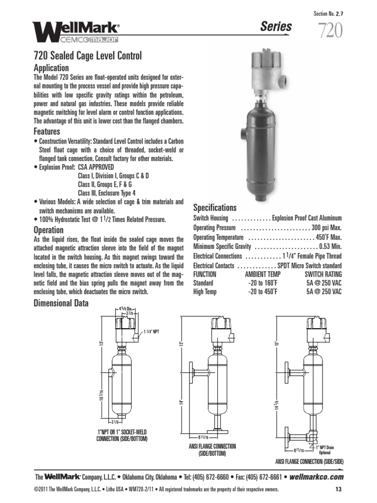 720 Sealed Cage Level Control: Series | PDF | Switch | Pipe (Fluid ...