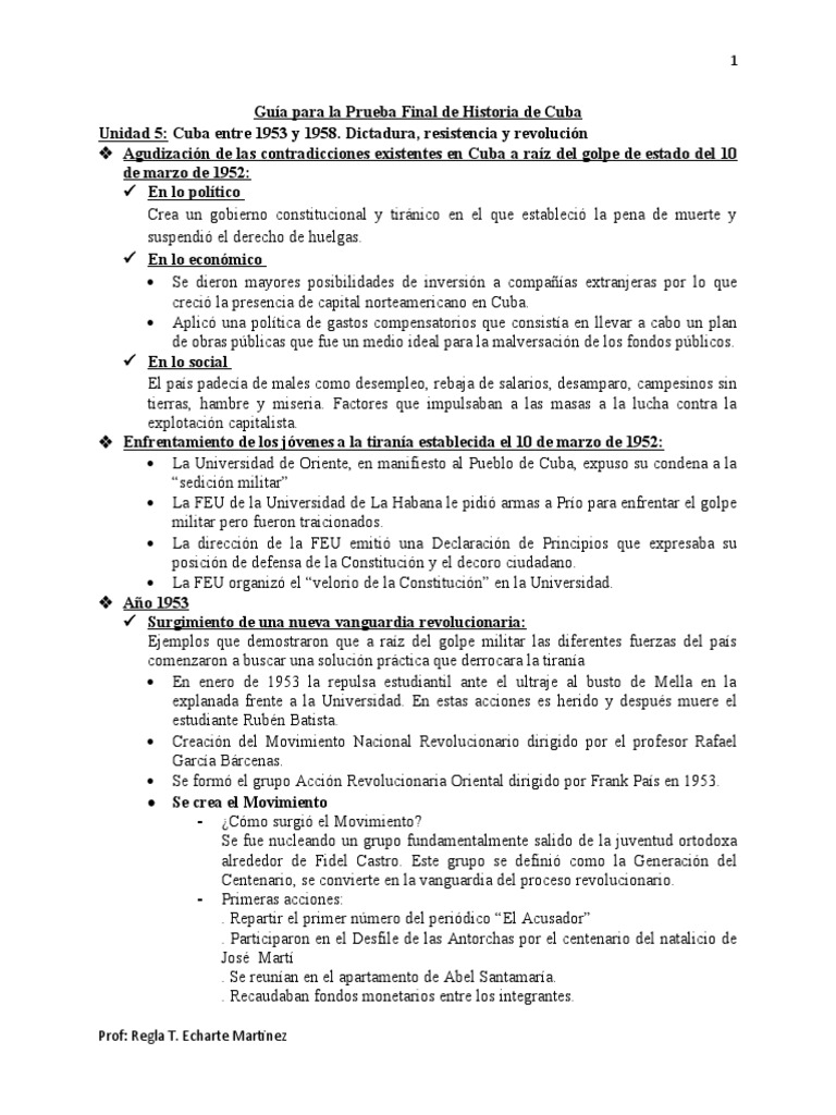 Unidad 5 Historia de Cuba | PDF | Fidel Castro | Che Guevara