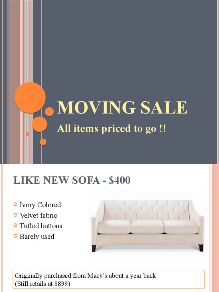 Moving Sale: Furniture & Electronics Deals | PDF