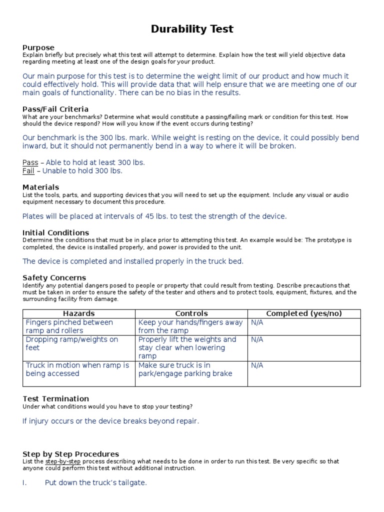 Durability Test Description | PDF | Safety | Business