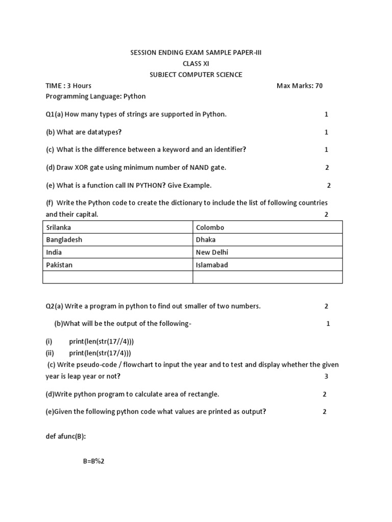 Sample Paper-Iii Class Xi (Computer Science) See PDF | PDF | Python ...