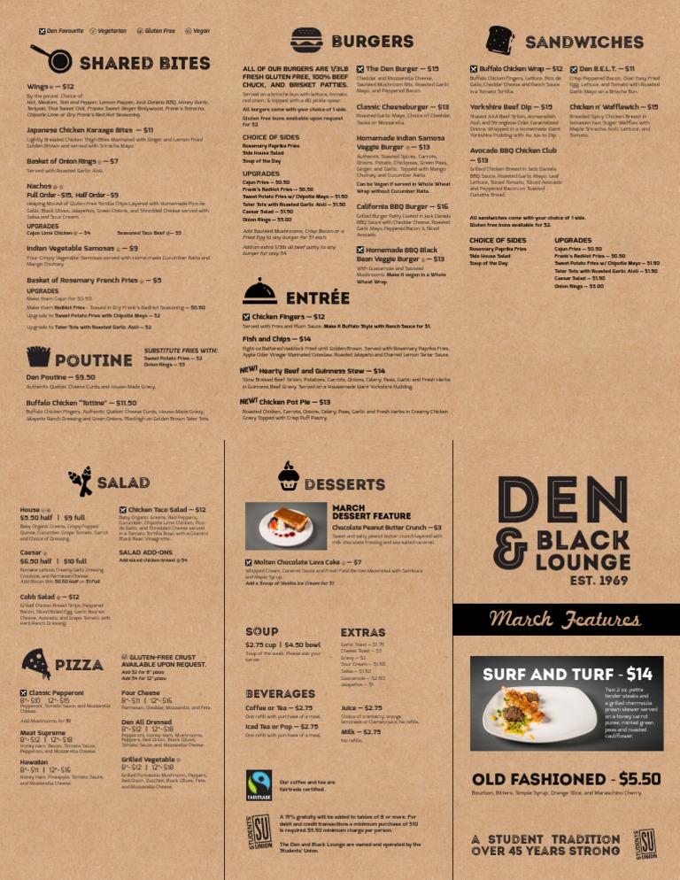 Den Food Menu March 11x17 | PDF | Hamburgers | French Fries