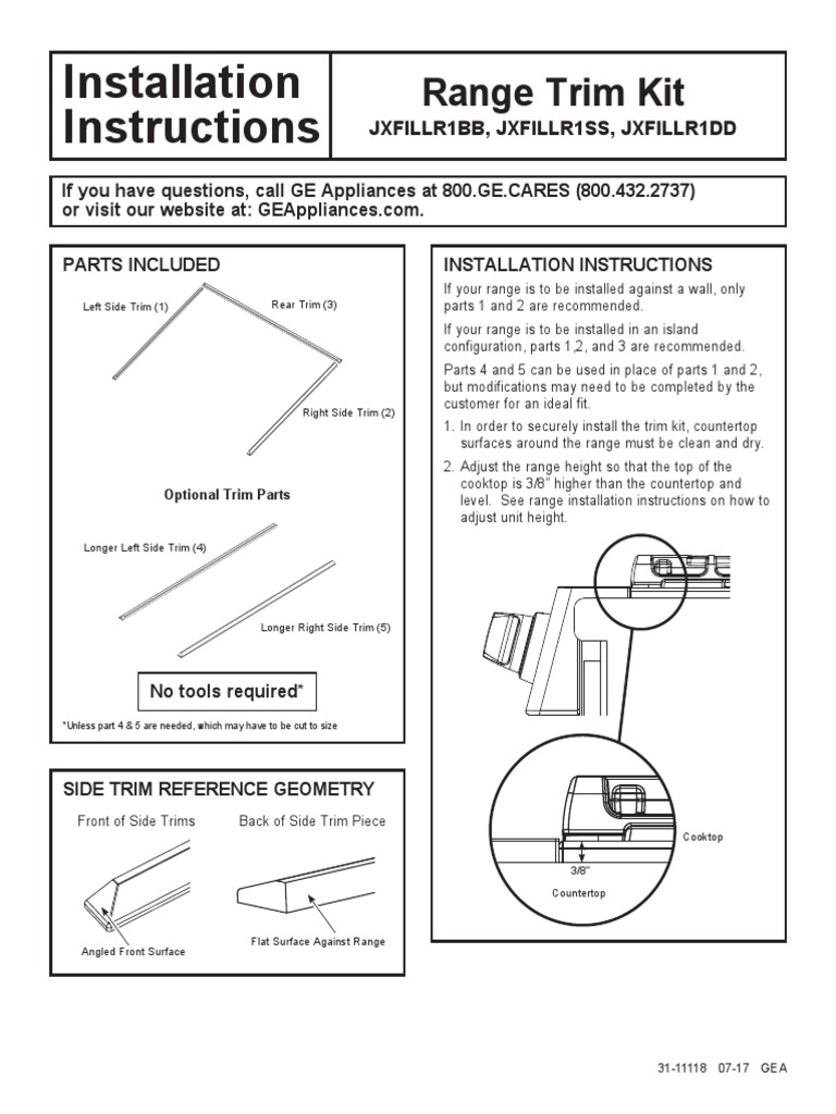 Installation Instructions: Range Trim Kit | PDF | Countertop ...