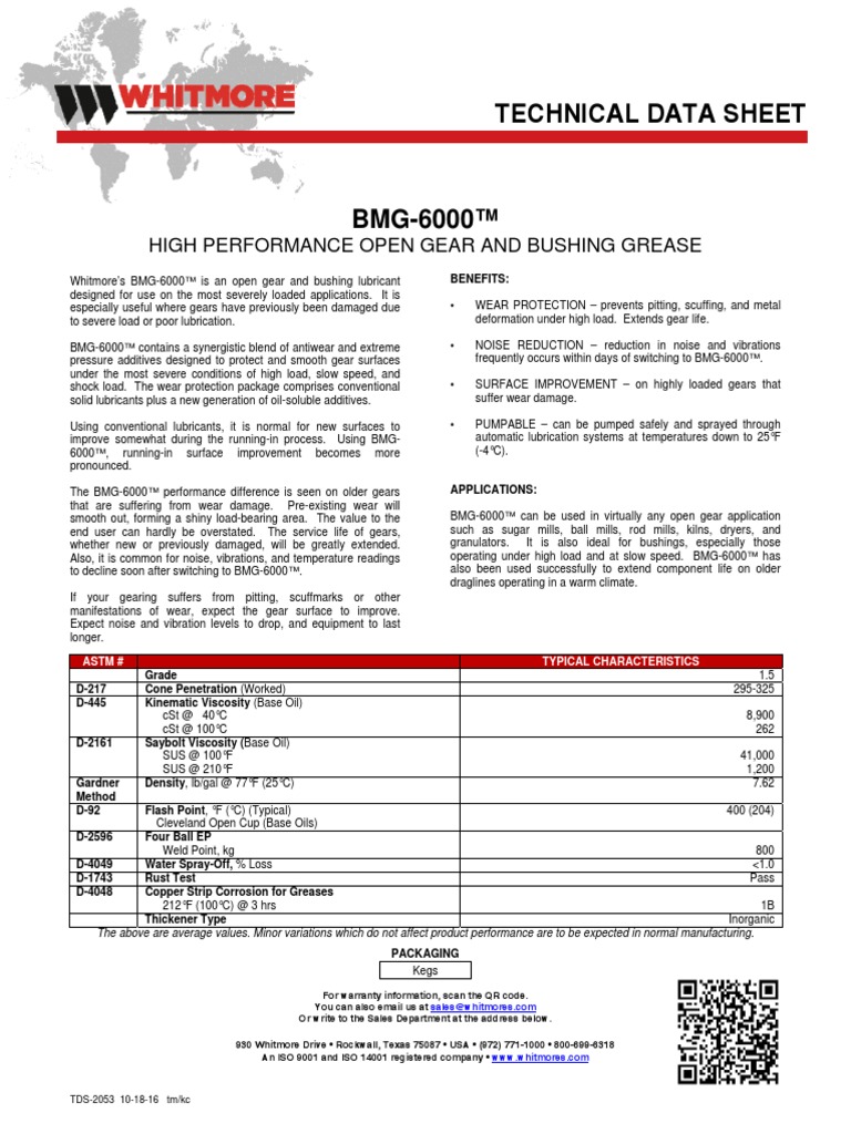 Whitmore BMG-6000 Open Gear Lubricant | PDF | Lubricant | Wear