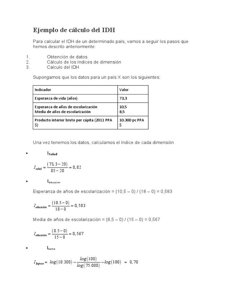 Ejemplo de Cálculo Del IDH | PDF