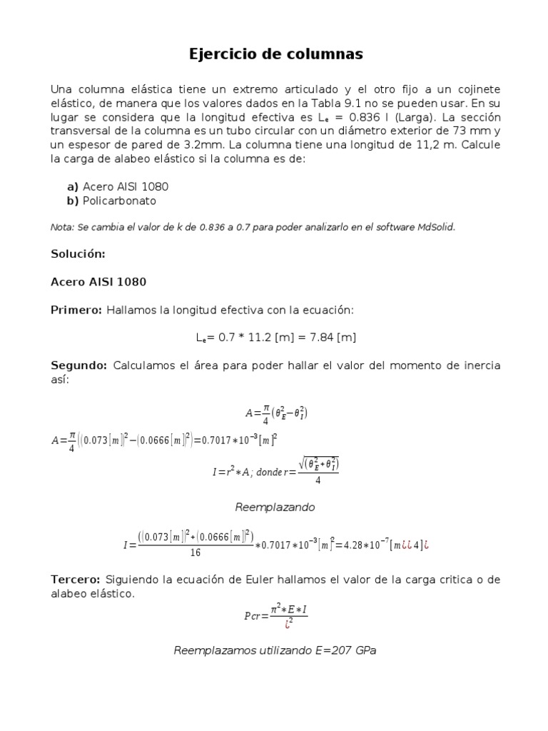 Ejercicio de Columnas Con Mdsolid | PDF | Elasticidad (Física) | Física