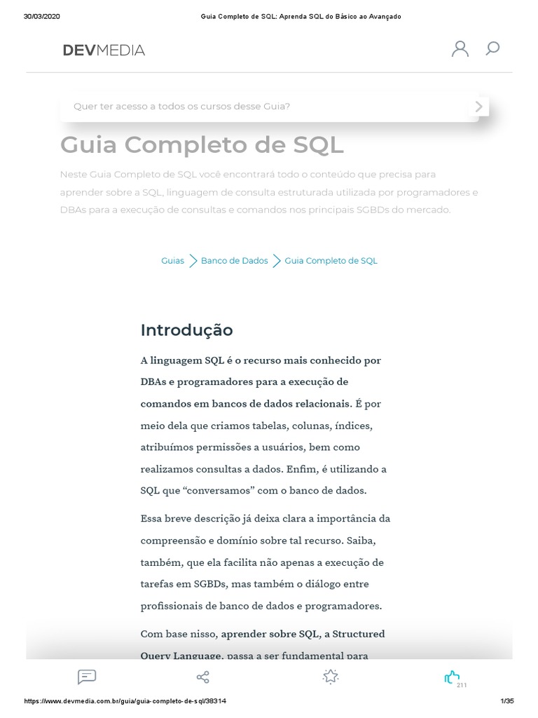 Guia Completo de SQL - Aprenda SQL Do Básico Ao Avançado PDF | PDF | PL ...