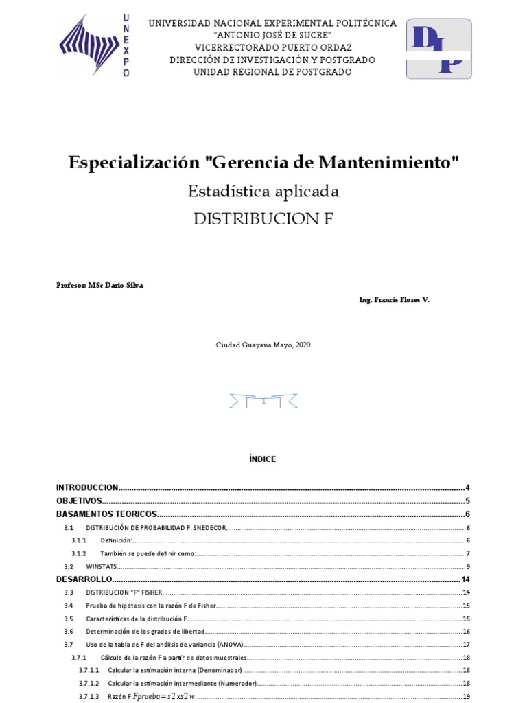 Distribucion F Word | PDF | Distribución de probabilidad | Estadísticas