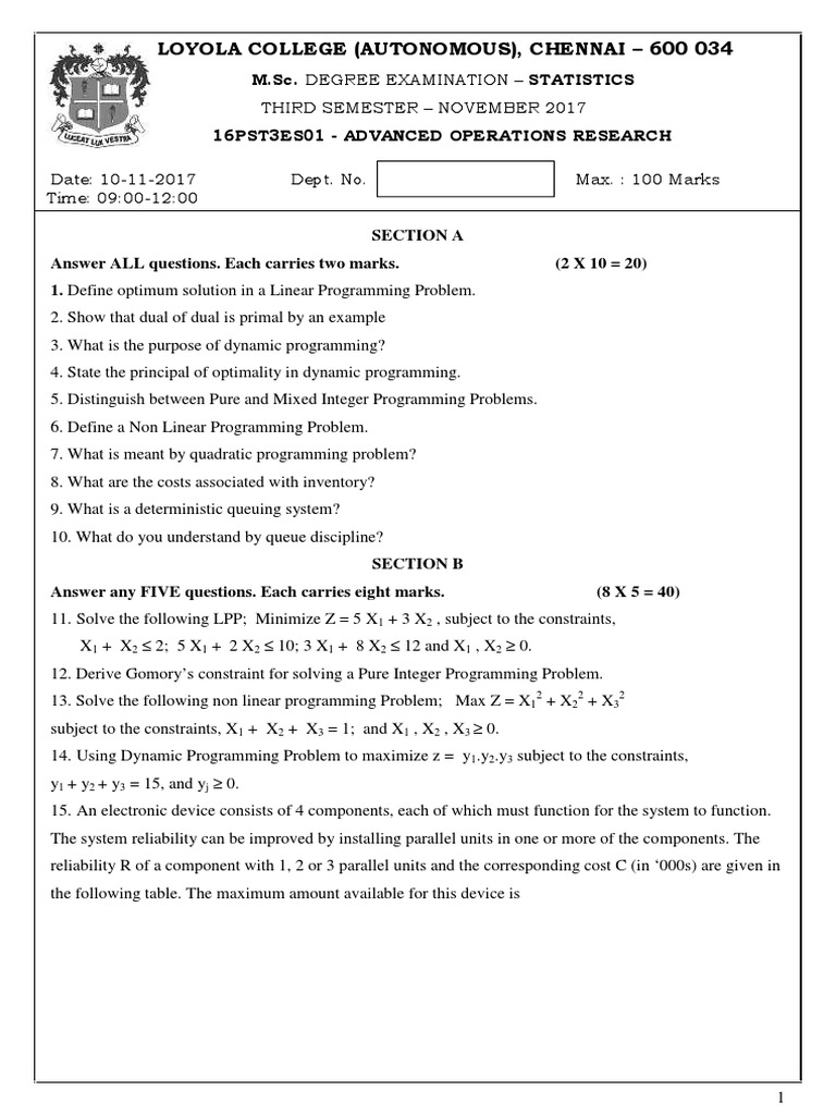 Advanced Operation Research Paper | PDF | Linear Programming | Dynamic ...