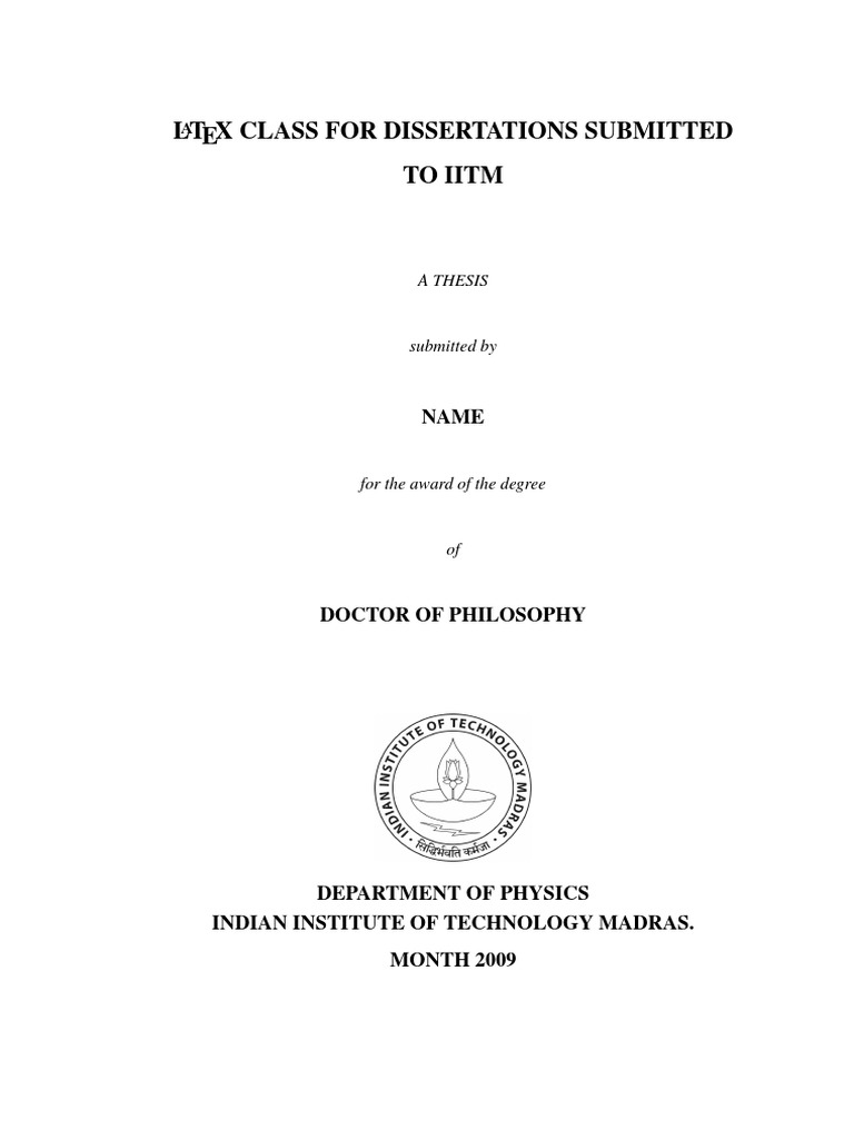 L Tex Class For Dissertations Submitted To Iitm: A Thesis | PDF | Thesis | Computing