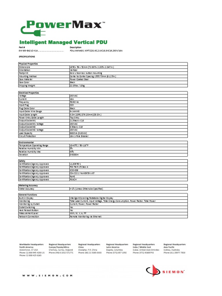 Intelligent Managed Vertical PDU: Part # Description | PDF
