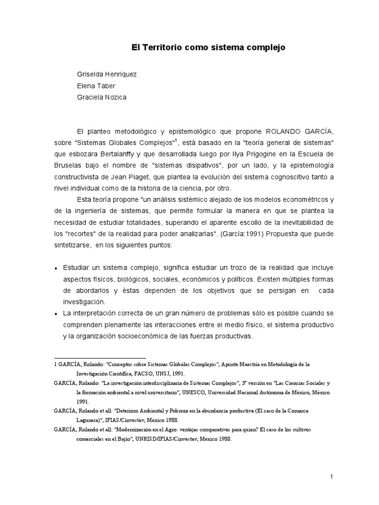 El Territorio Como Sistema Complejo | PDF | Sistema | Teoría de sistemas