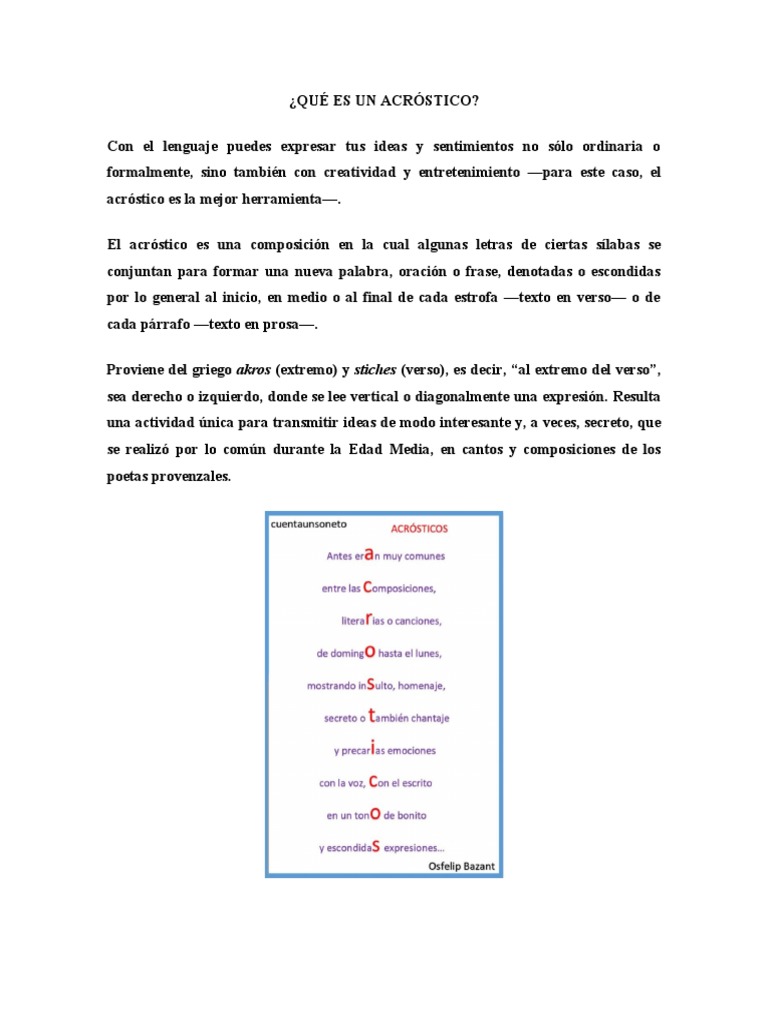 Definición y características del acróstico | PDF