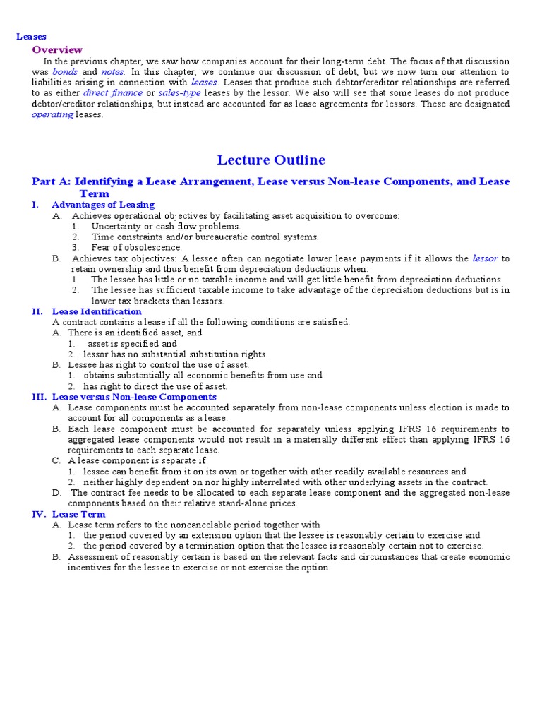 Lecture Outline: Part A: Identifying A Lease Arrangement, Lease Versus ...