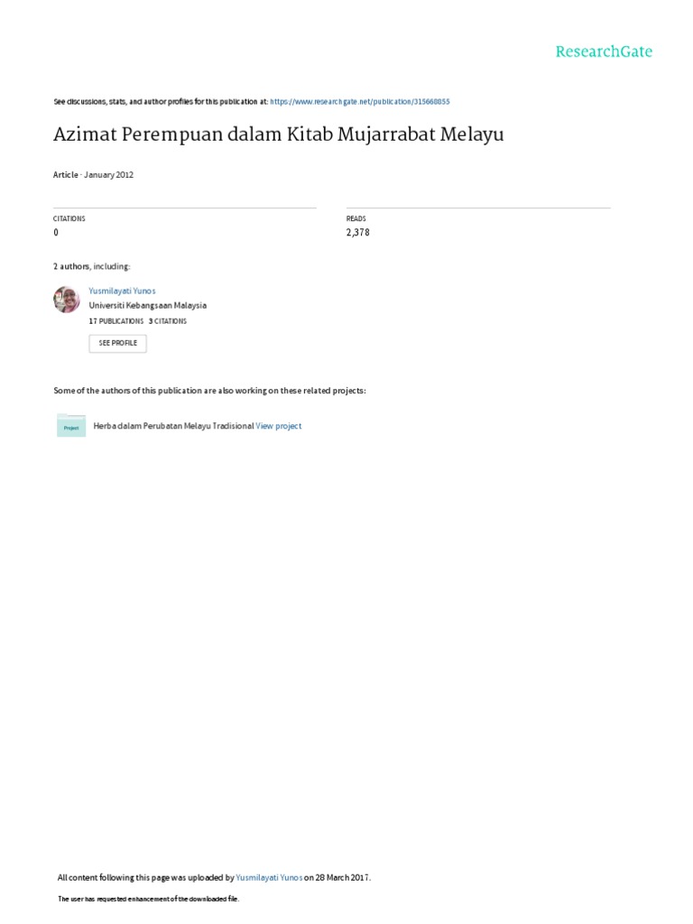 Azimat Perempuan dalam Mujarrabat Melayu | PDF