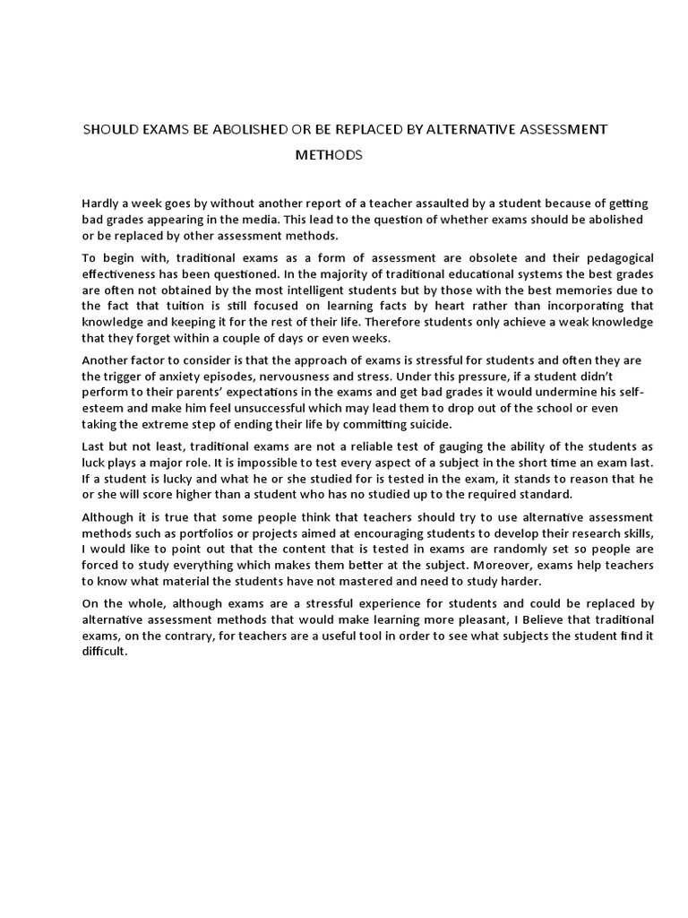 Should Exams Be Abolished or Be Replaced by Alternative Assessment ...