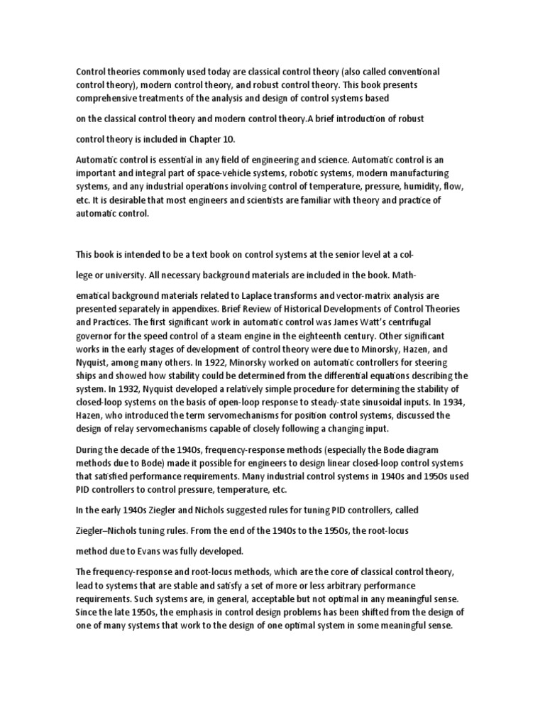 Control Theories Commonly Used Today Are Classical Control Theory | PDF ...