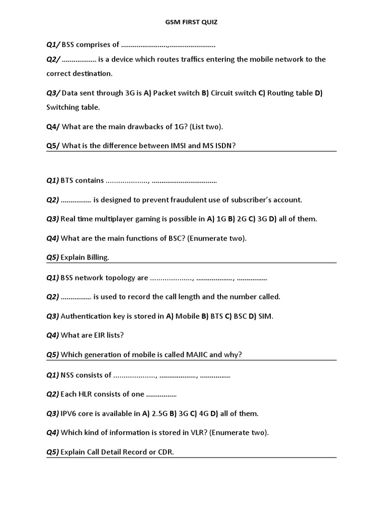 GSM Exam | PDF | Mobile Technology | Mobile Telecommunications