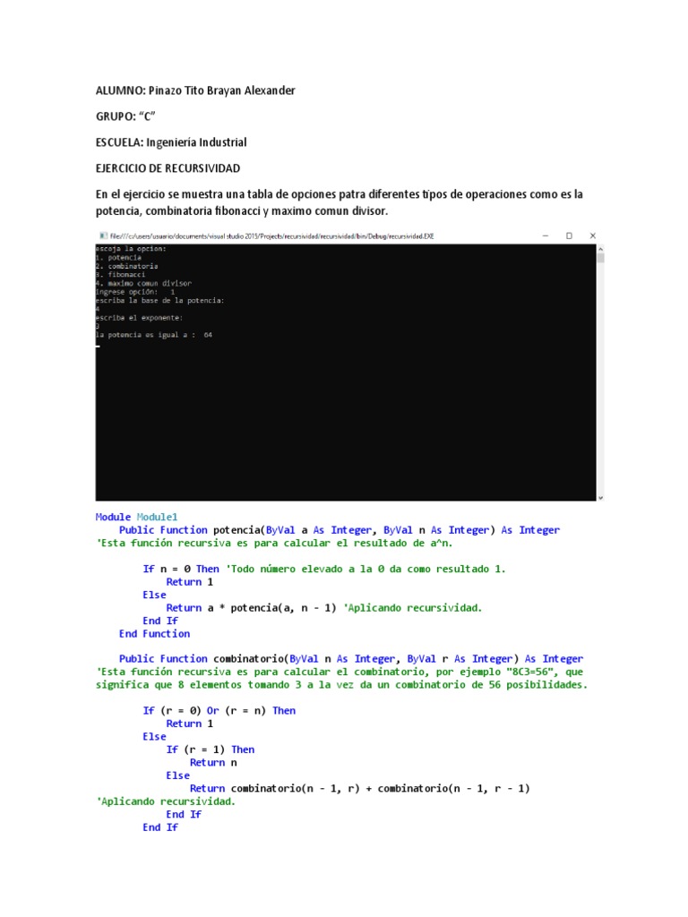 Ejercicio de Recursividad | PDF | Álgebra abstracta | Matemáticas discretas