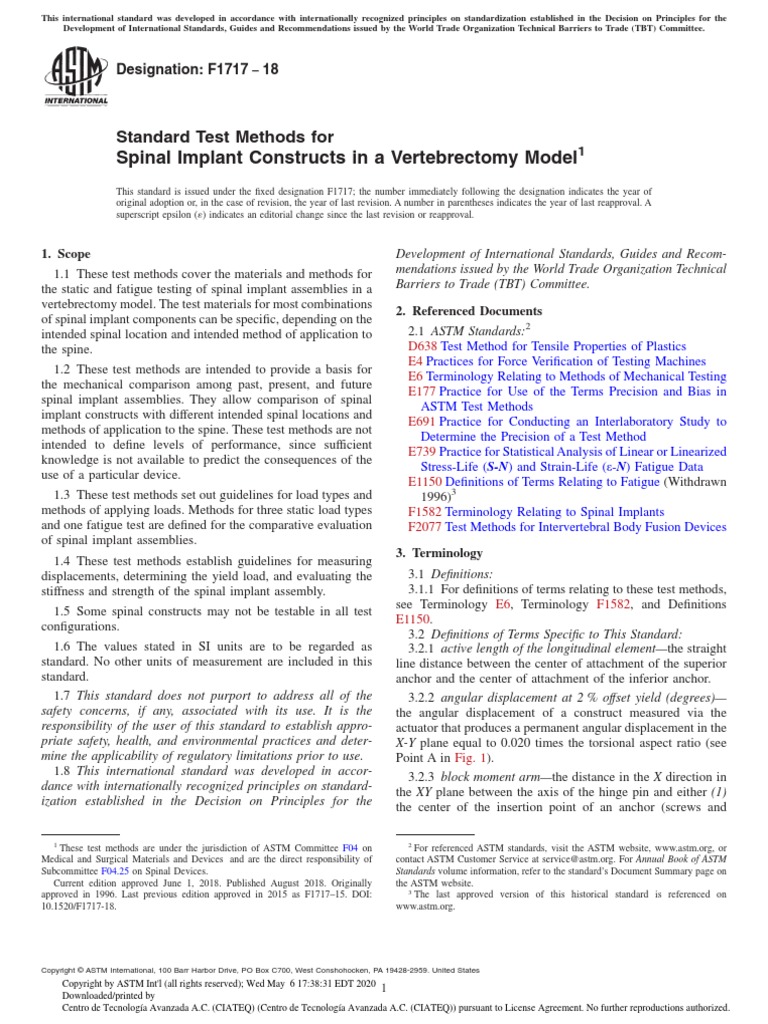Astm F1717 2018 | PDF | Vertebral Column | Stress (Mechanics)