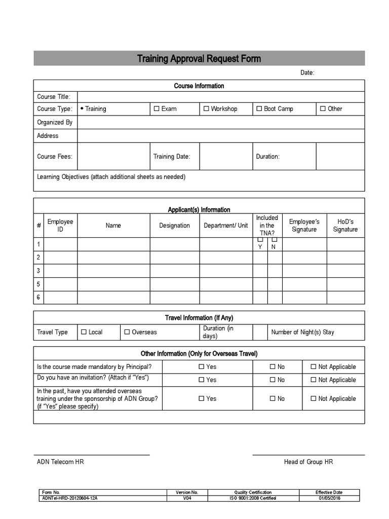 Training Approval Request Form2 | PDF | Business