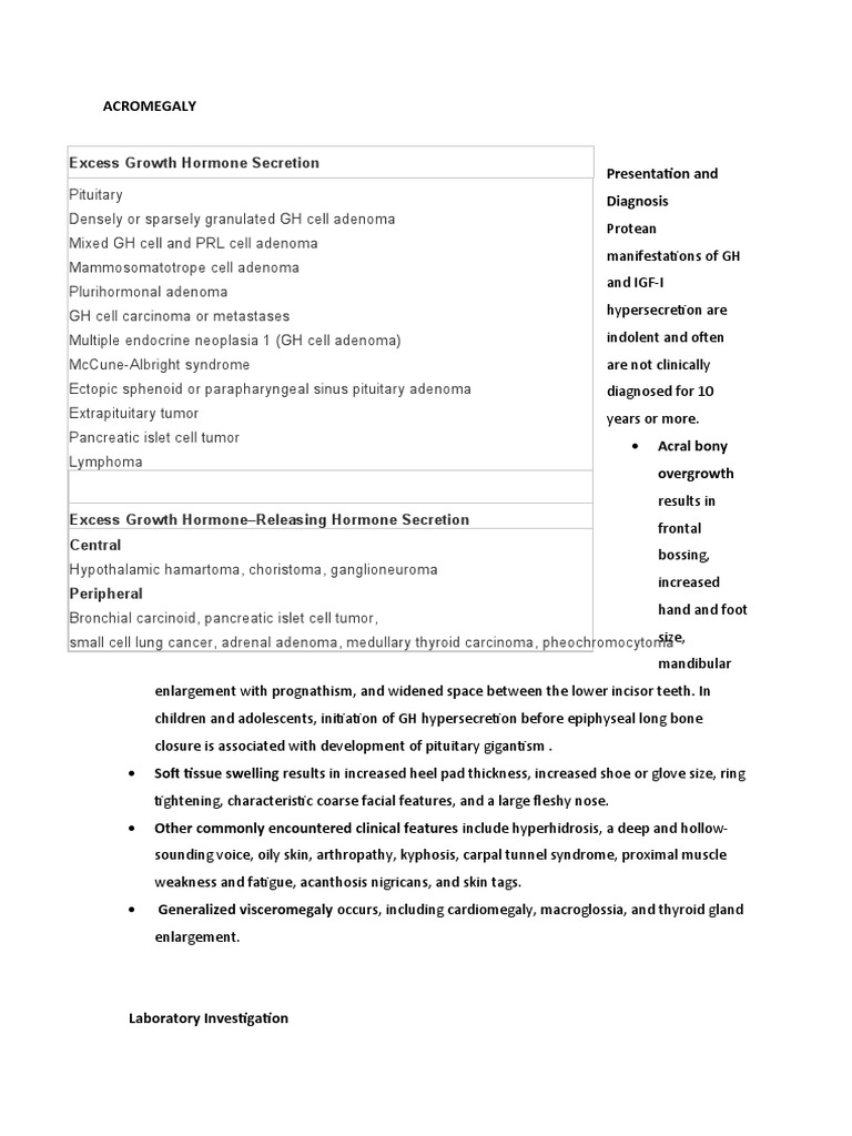 Acromegaly: Excess Growth Hormone Secretion | PDF | Endocrine System ...