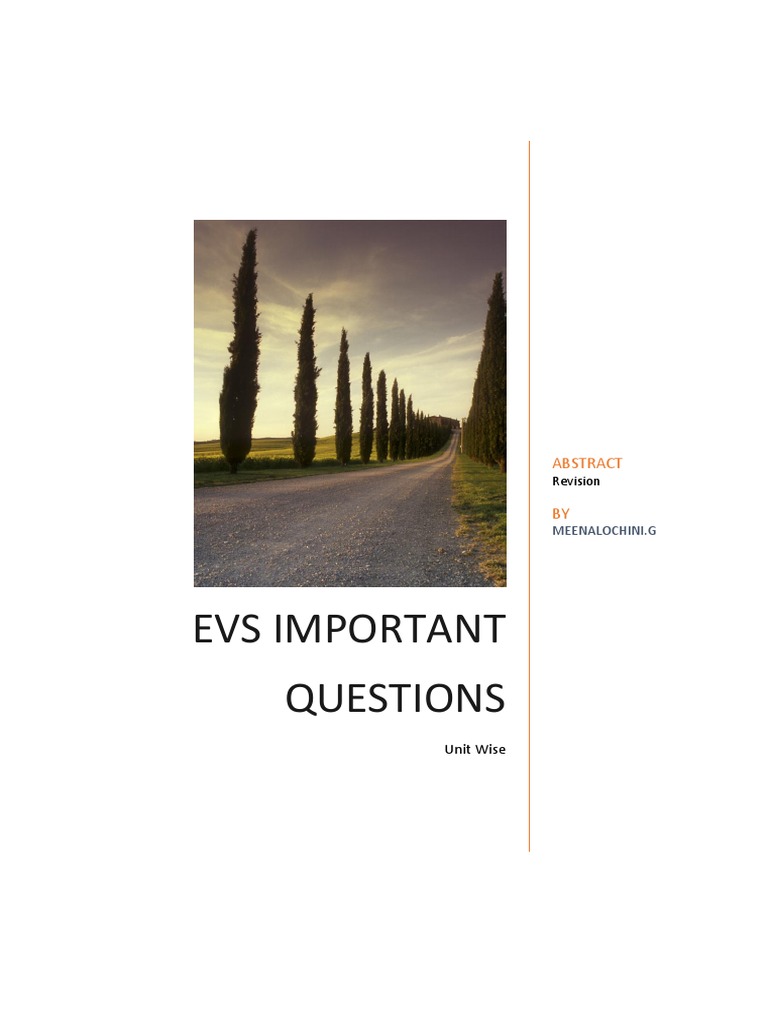Evs Important Questions: Unit Wise | PDF