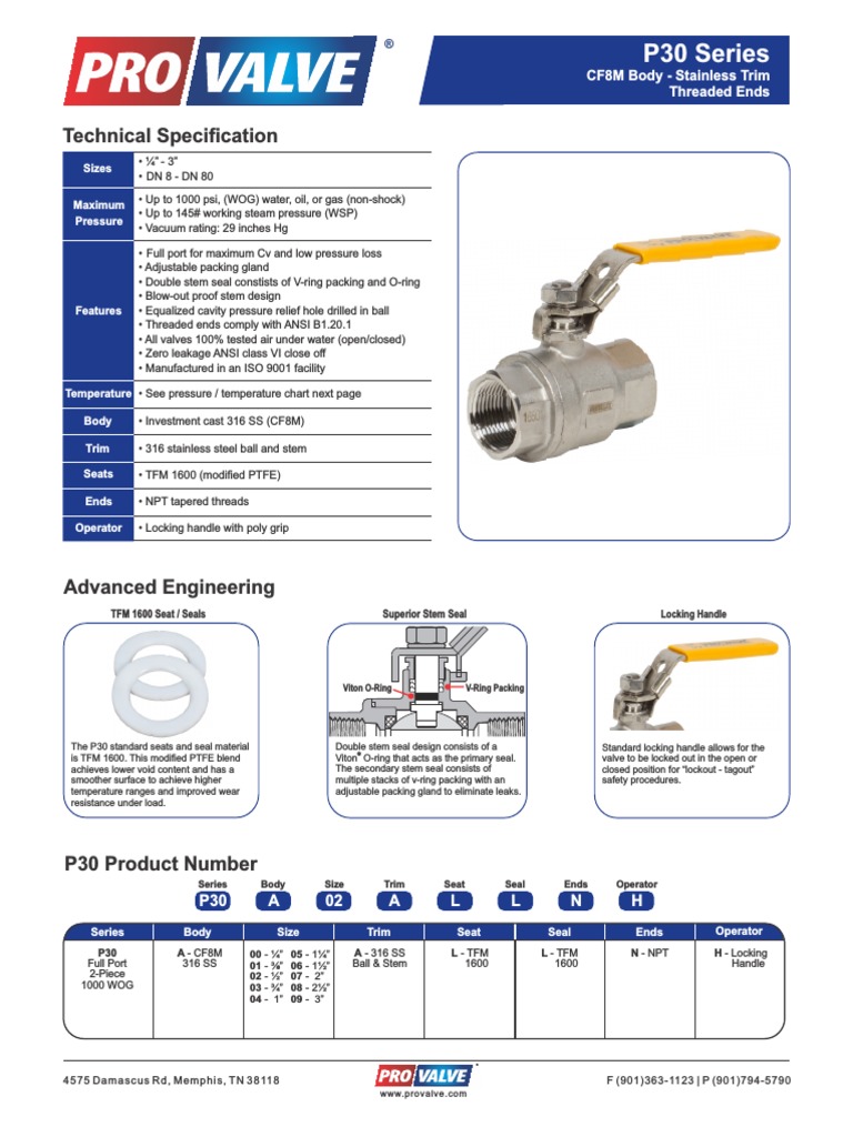 P30 Series: Technical Specification | PDF | Valve | Mechanical Engineering