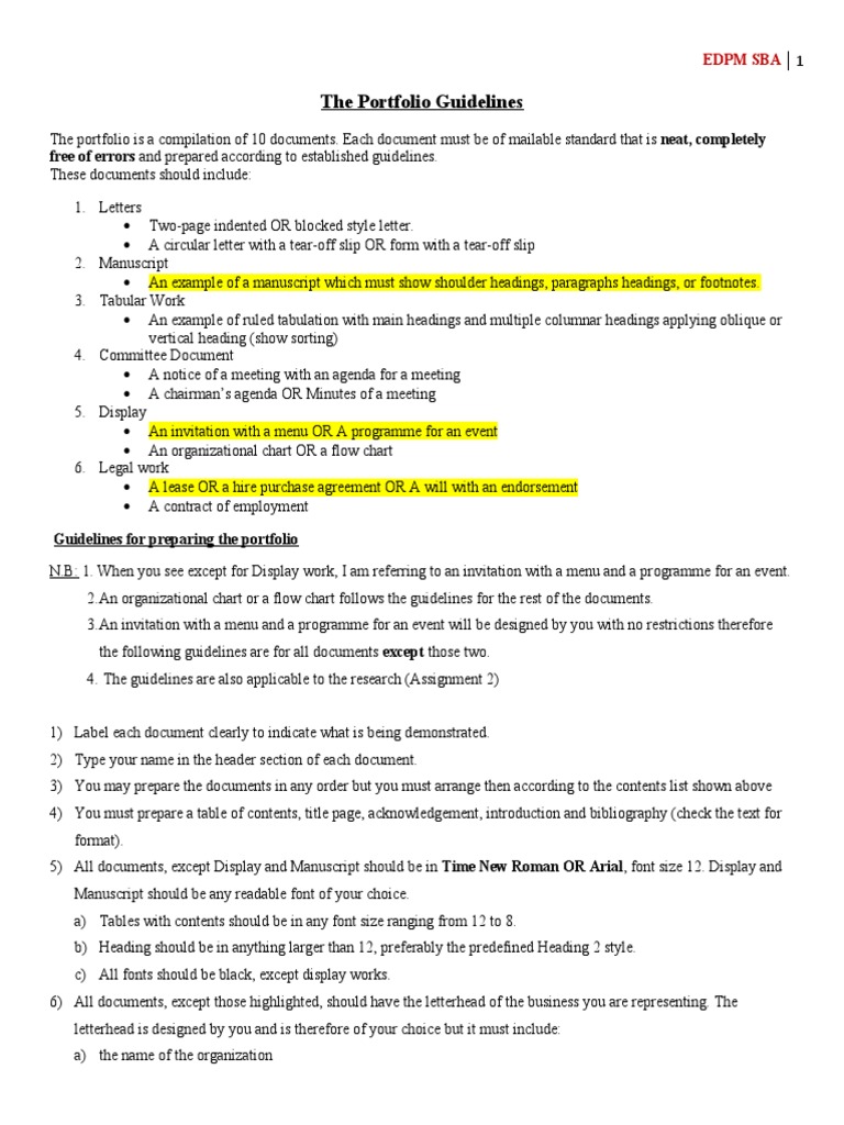 EDPM SBA Portfolio Preparation Guide | PDF | Written Communication ...