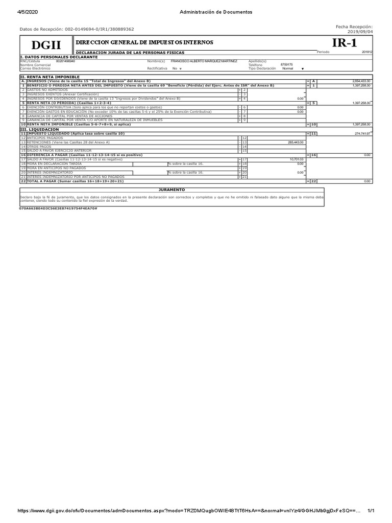 Ir1 2018 | PDF | Impuesto sobre la renta | Economias