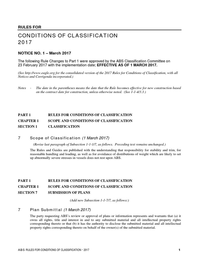 Conditions of Classification 2017: Rules For | PDF