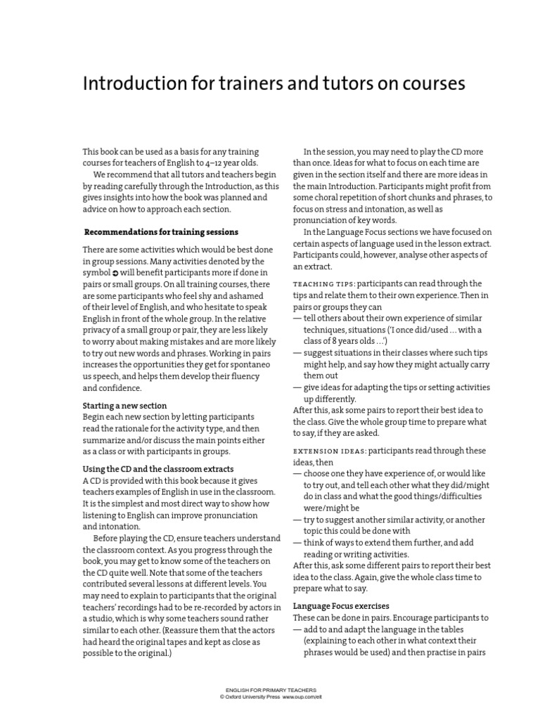 Introduction For Trainers and Tutors On Courses: Recommendations For ...