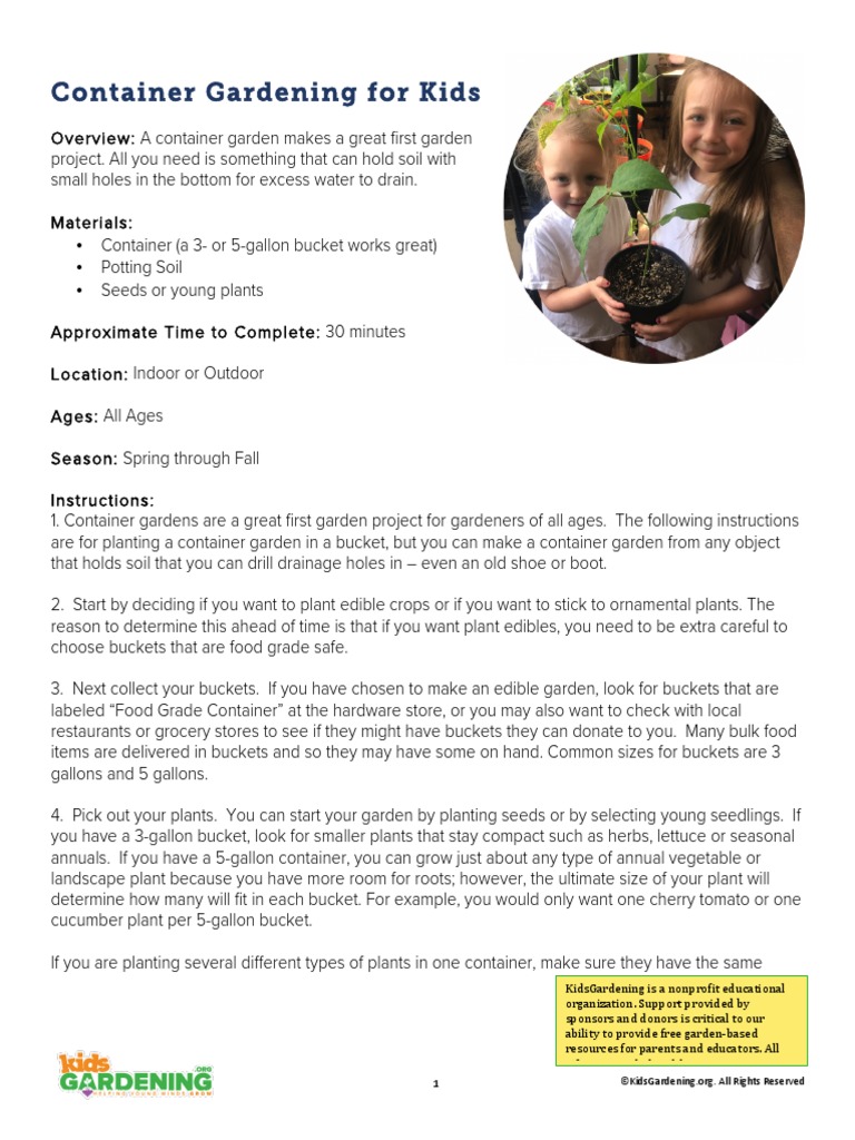 Container Gardening Guide for Kids | PDF | Gardens | Seedling