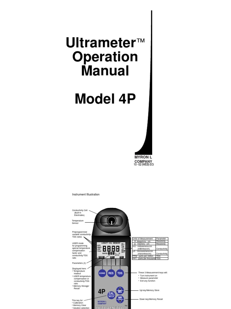 Ultrameter Operation Manual Model 4P: Myron L | PDF | Calibration ...