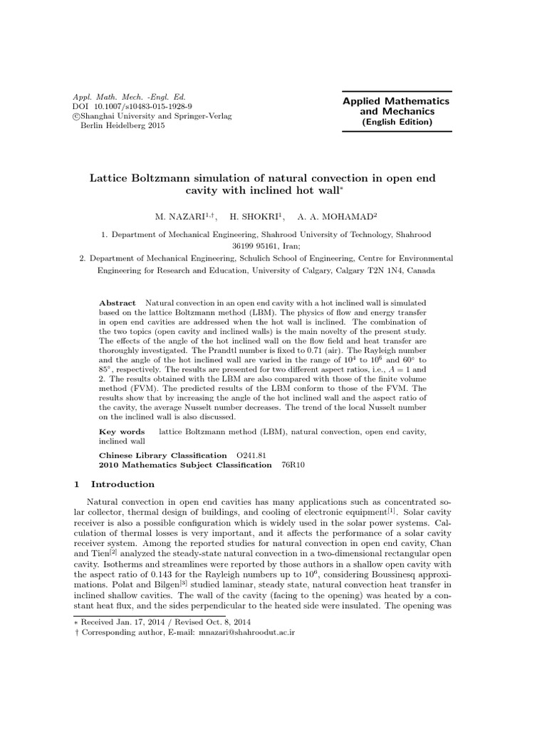 Nazari2015 Lattice Boltzmann Simulation Of Natural Convection In Open End Cavity With Inclined