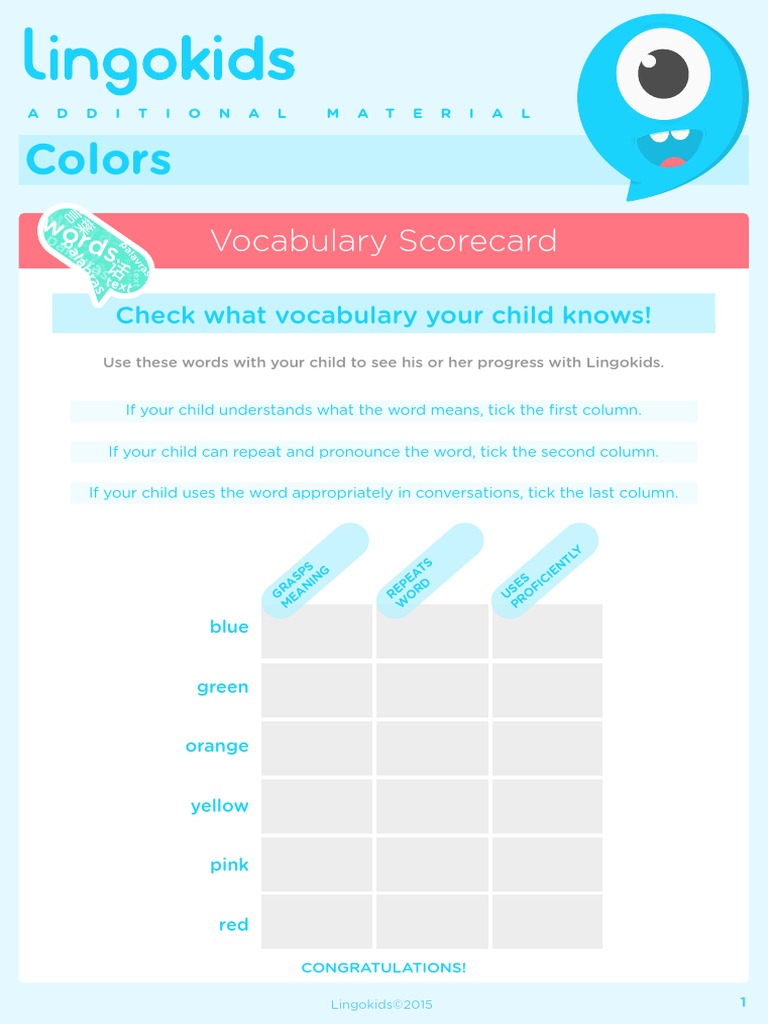 Colors: Vocabulary Scorecard | PDF | Grey | Sky