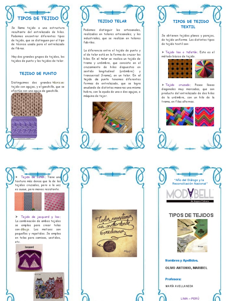 Triptico Tipos de Tejido | PDF | Telar | Textiles
